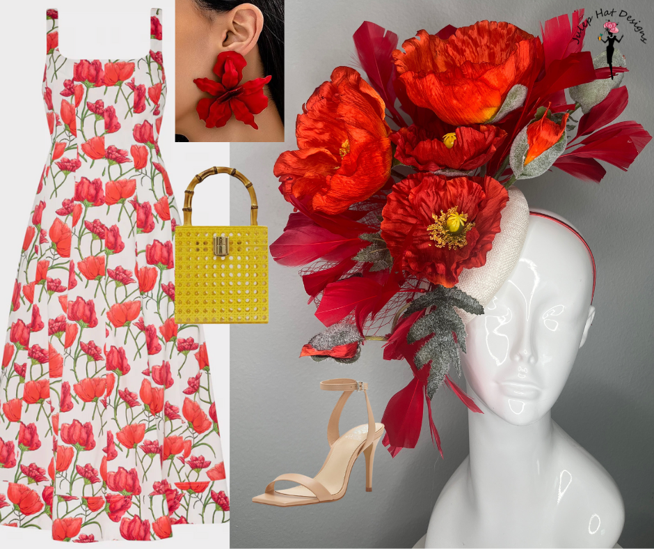 Red Poppy Floral Fascinator | Dramatic Kentucky Derby Statement Headpi ...